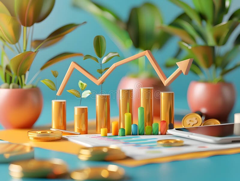 3D Rendered of a Financial Growth Concept with Graphs and Charts Stock ...