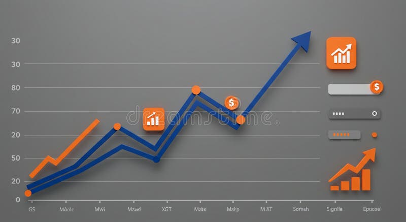 A 3D-rendered Financial Line Graph on a Gray Background Features Orange ...