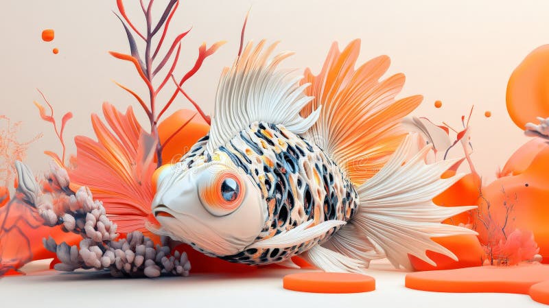 A 3D Rendered Fish in a Coral Reef Setting Stock Illustration ...