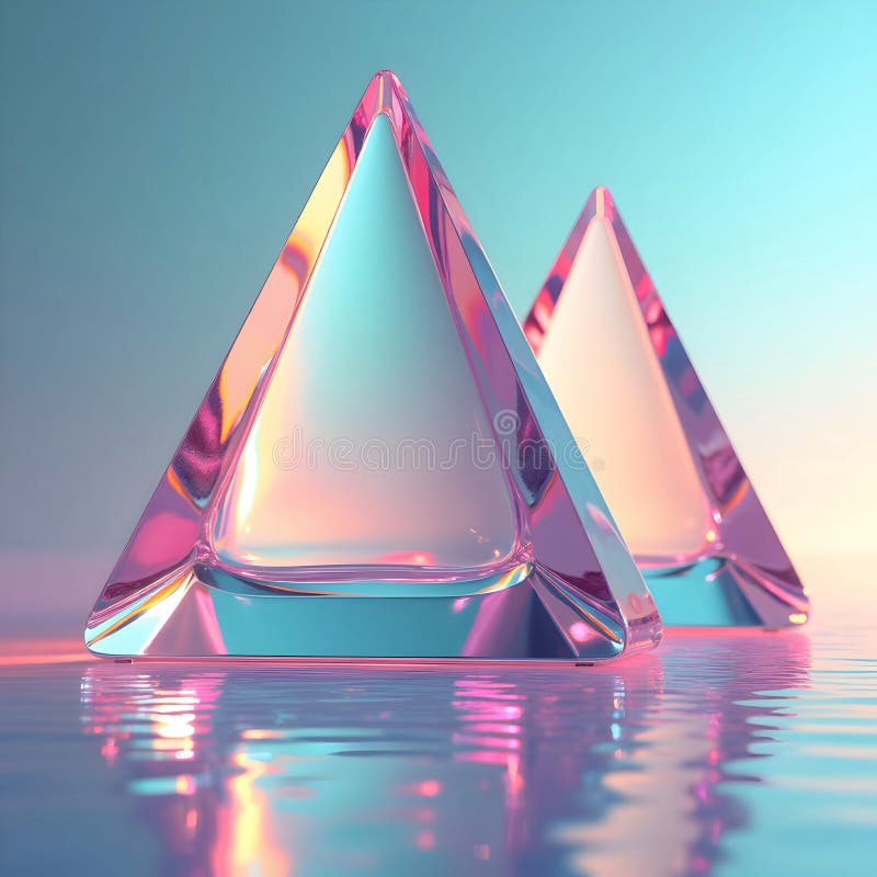 3D Rendered Floating Glass Triangle Prisms with Rainbow Reflections ...