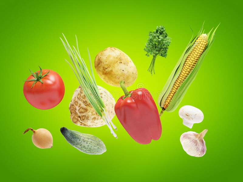 A Bunch of Floating Vegetables Stock Illustration - Illustration of ...