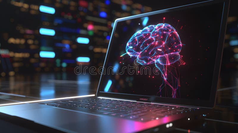 Futuristic 3D Rendered Brain Concept on Laptop, Ai Generated Editorial ...