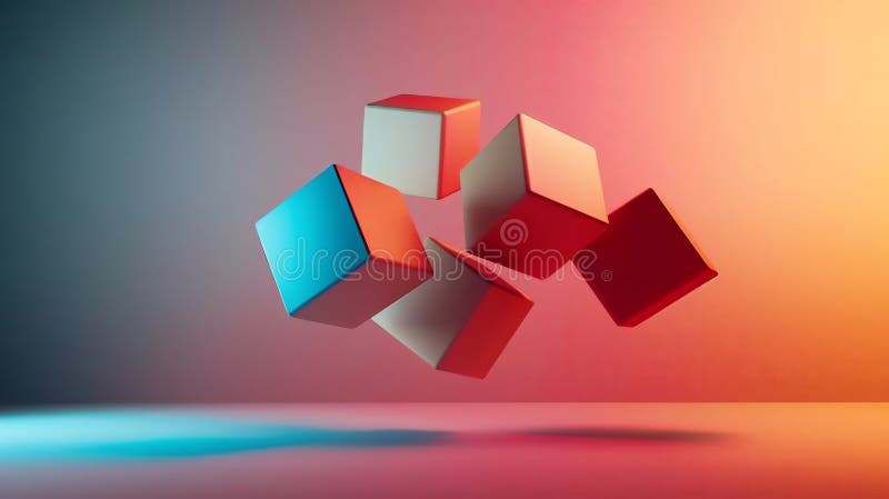 3D-rendered Geometric Shapes Floating in a Space with a Gradient ...