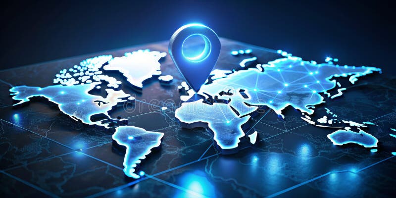 3D Rendered Global Map with Glowing Location Pin, Globalization, Global Network, Worldwide ...