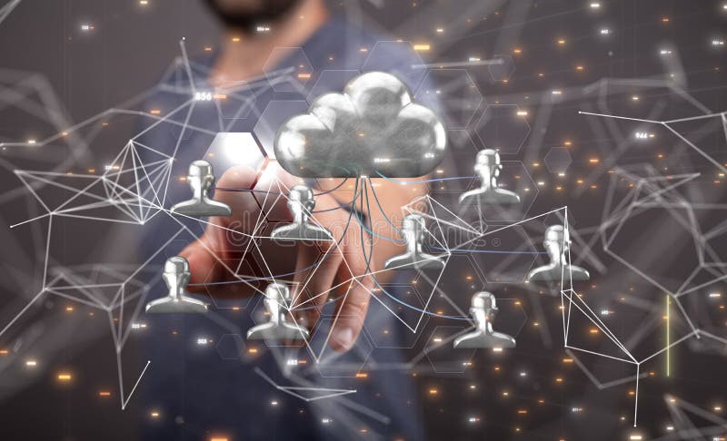 3D Rendered Global Network Hovering in Mans Hand Stock Illustration ...