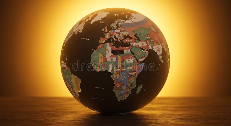 Global Unity: a 3D Render of Earth with National Flags Stock ...