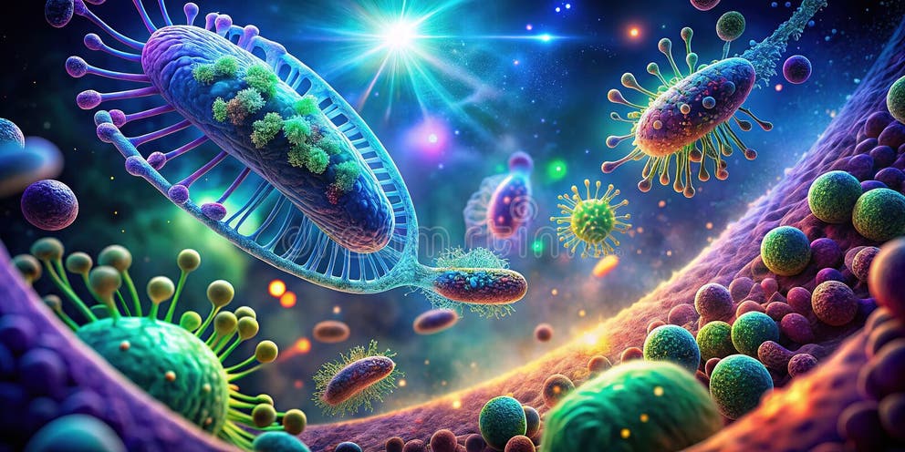 3D Rendered Glowing Bacterial Molecular Structure a Detailed Look at a ...