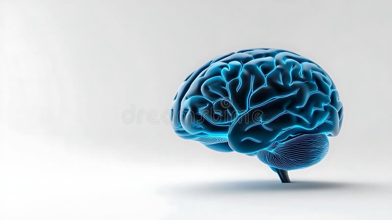 3D Rendered Glowing Blue Brain Model Stock Illustration - Illustration ...