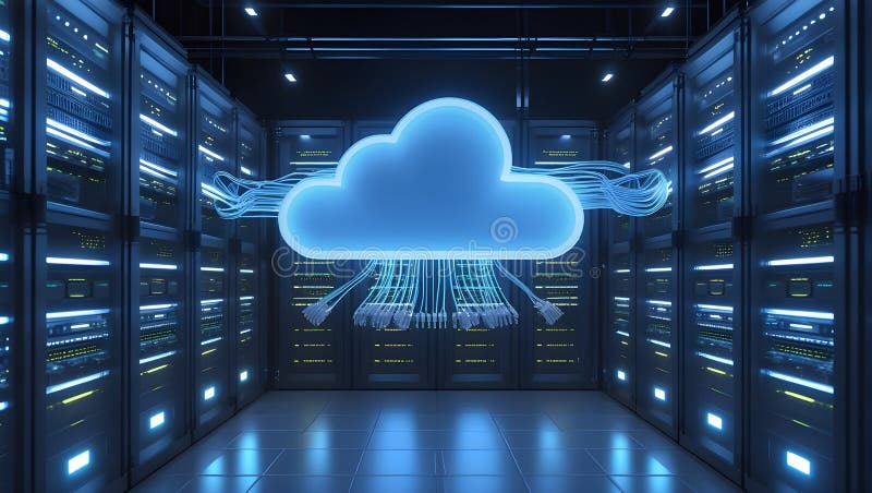 3D Cloud Icon with Glowing Data Lines Digital Server Grid Concept Stock ...