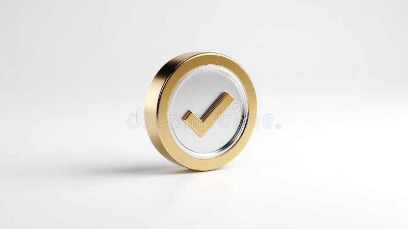 Gold Check Mark Icon in Circle, 3D Render Stock Illustration ...