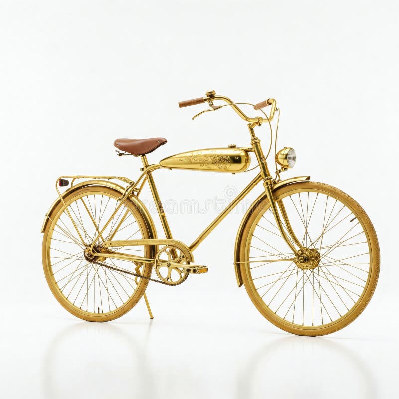 Golden Bicycle Isolated on White Background. 3d Render. Front View ...