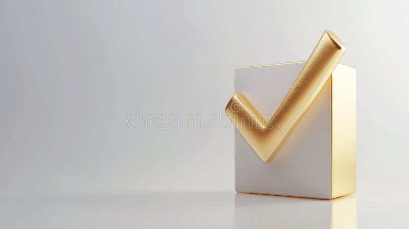 3D Rendered Golden Check Mark on a White Box for Symbolizing Approval ...