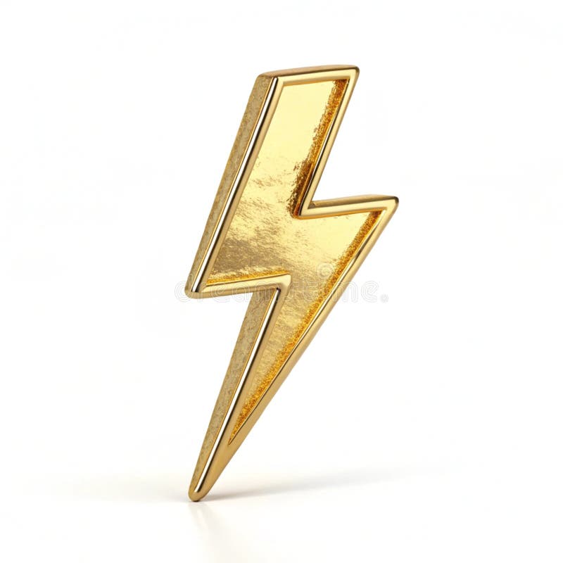 Golden Lightning Bolt 3D Render Isolated on White Background Stock ...