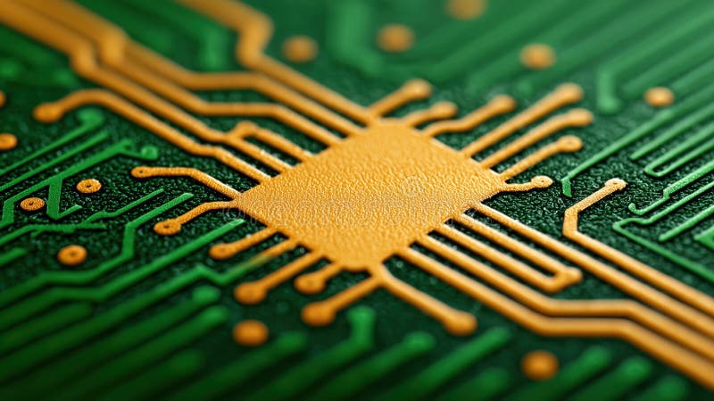 3d Rendered Golden Microchip on Green Printed Circuit Board Stock ...