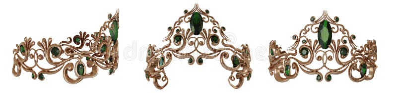 3D Rendered Golden Tiara with Gemstones in Different Angles Stock ...
