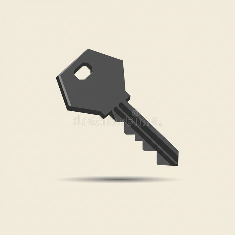 A 3D Rendered, Gray Metallic Key with a Hexagonal Head and a ...