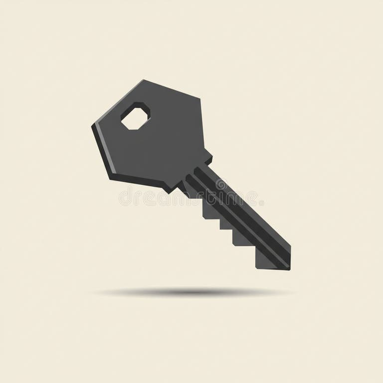 A 3D Rendered, Gray Metallic Key with a Hexagonal Head and a ...