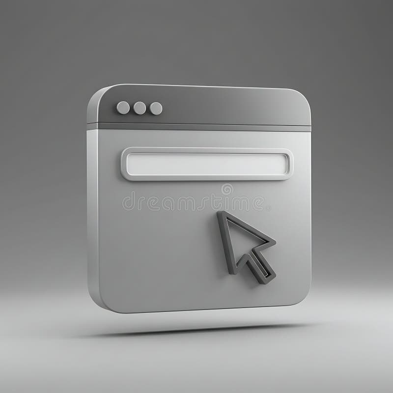 3D Rendered Gray Web Browser Icon with Clickable Arrow Stock ...