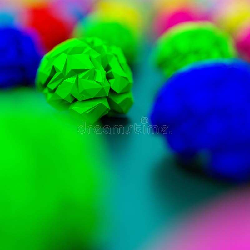3D Rendered, Green Brains 3d Model Render, Low Poly Illustratio Stock ...