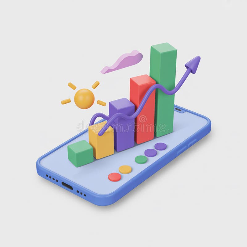 3d Rendered Growth Chart on Mobile Phone Screen with Upward Arrow Stock ...