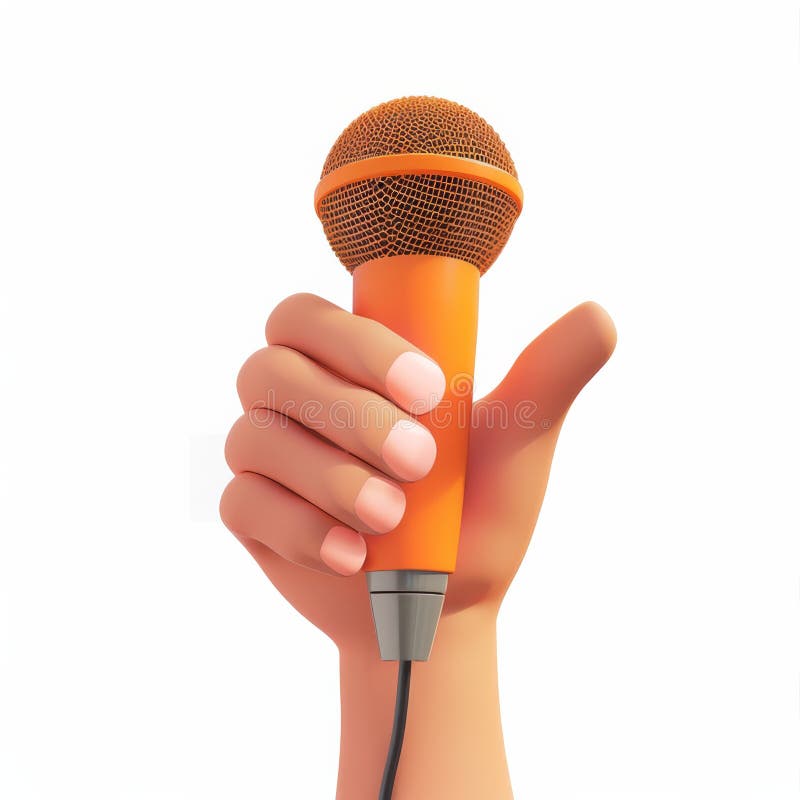 3d Rendered Hand Holding Orange Microphone on White Background Stock ...