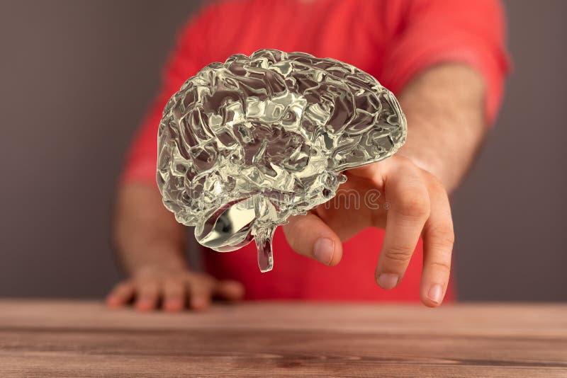 3D Rendered Hologram of a Brain with a Hand Pointing at it. Stock Photo ...
