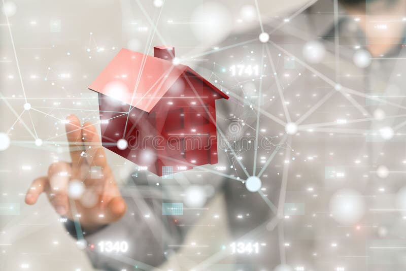 3D Rendered Home Data Icon Hovering in Man S Hand Stock Photo - Image ...