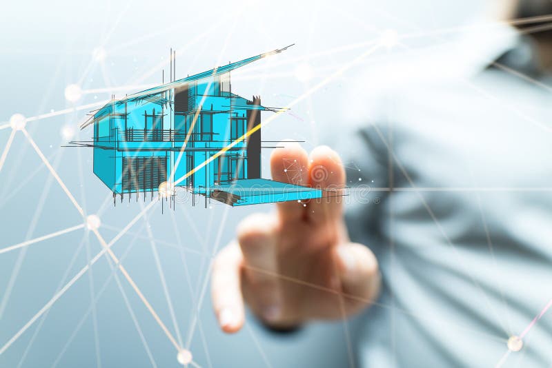 3D Rendered Home Telecommunication Network Hovering in Mans Hand Stock ...