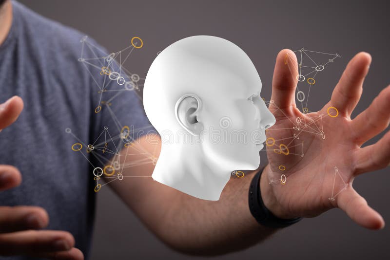 3D Rendered Human Brain Anatomical Model Hovering in Mans Hand Stock ...
