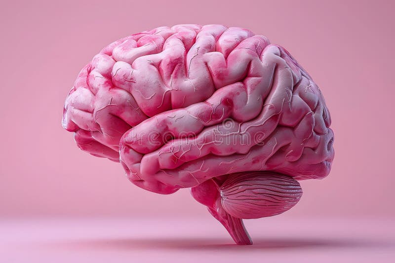3D Rendered Human Brain Model on Pink Background for Medical and ...