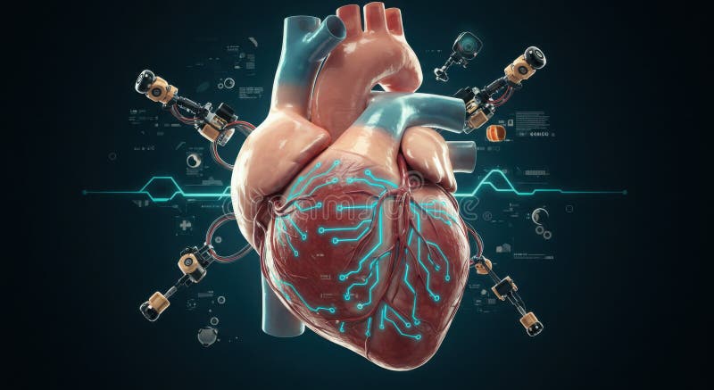 A 3D-rendered Human Heart with Digital Technology Elements Stock ...