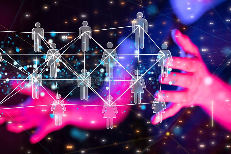 3D Rendered Human Icons in a Constellation, a Digital Networking and ...