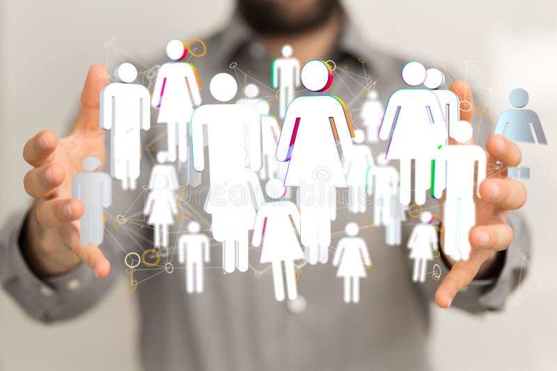 3D Rendered Human Icons in a Constellation, a Digital Networking and ...