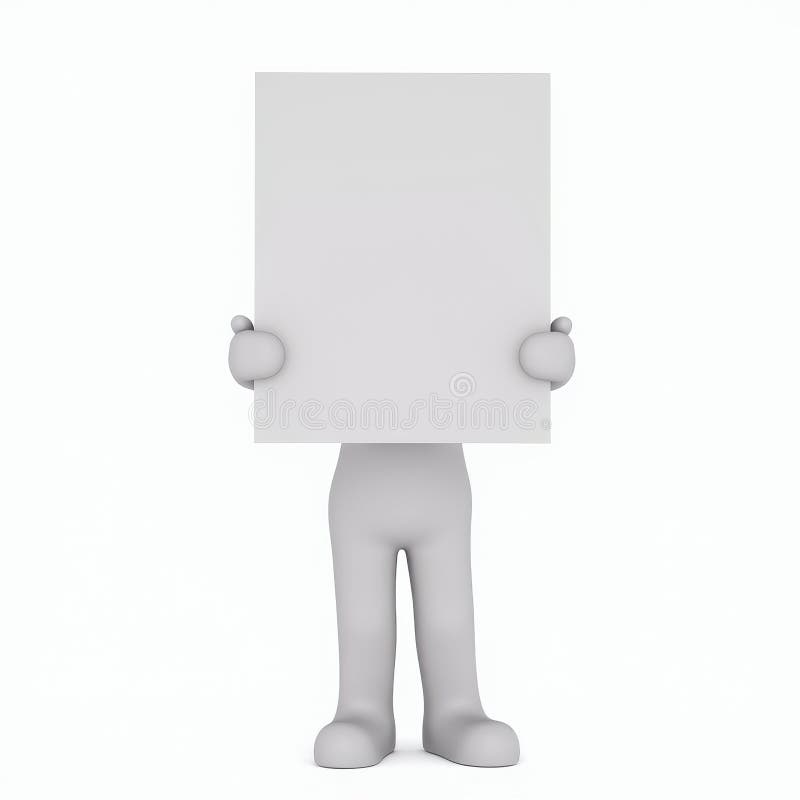 A 3D Rendered Humanoid Figure Holding a Blank Signboard in Front of it ...