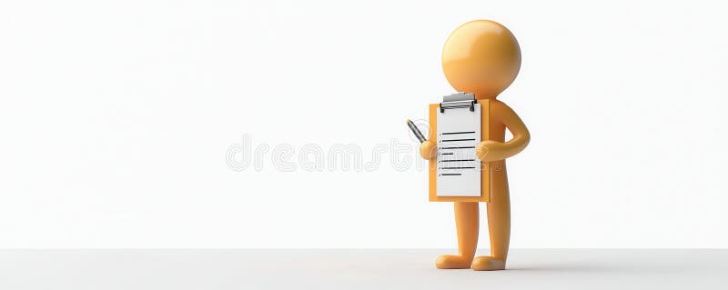 3D Rendered Icon of a Stick Figure Holding a Clipboard with a Pen ...