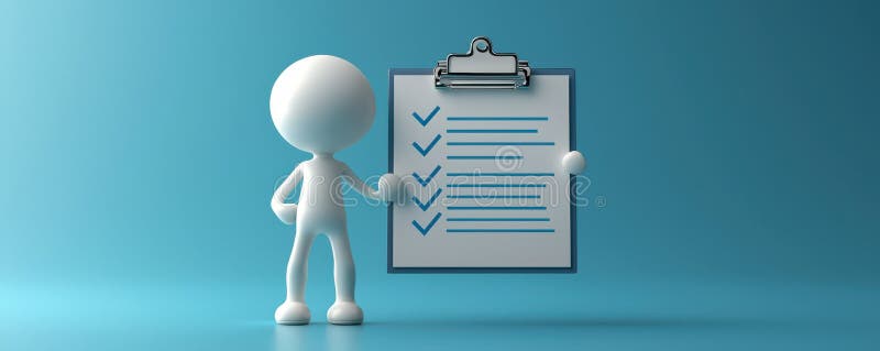 3D Rendered Icon of a Stick Figure Holding a Clipboard with a Pen ...