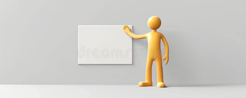 3D Rendered Icon of a Yellow Figure Pointing at an Empty Whiteboard ...