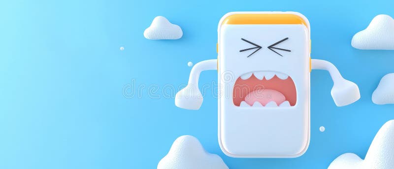 Angry Cartoon Smartphone Character Screaming in a Blue Sky with Clouds ...