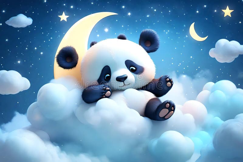 3d Rendered Illustration of a Baby Panda Playfully Floating in the Sky ...