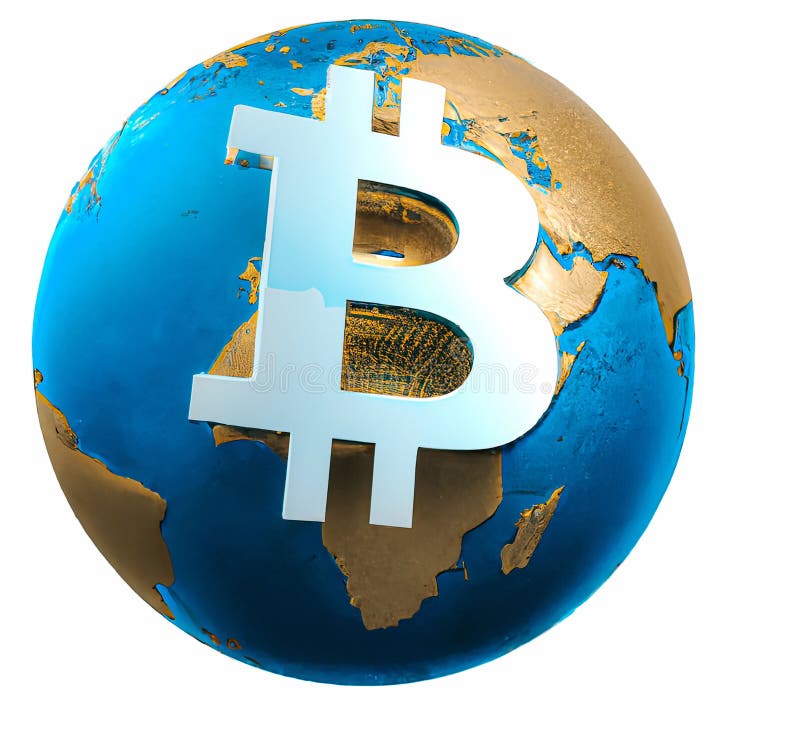 3D Rendered Illustration of a Bitcoin Sign Floating Over the Globe ...