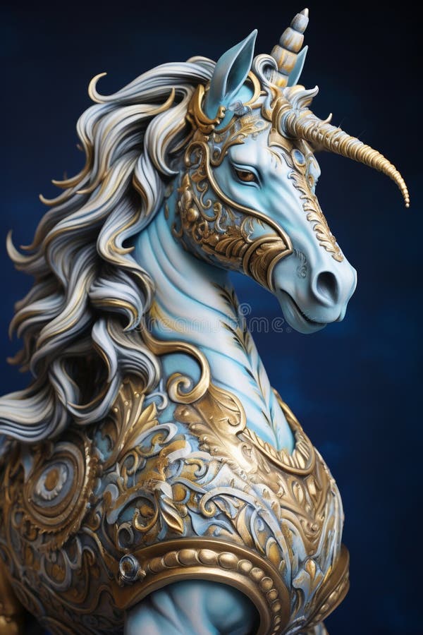 3D Rendered Illustration, Blue Unicore Sculpture, AI Generative Stock ...