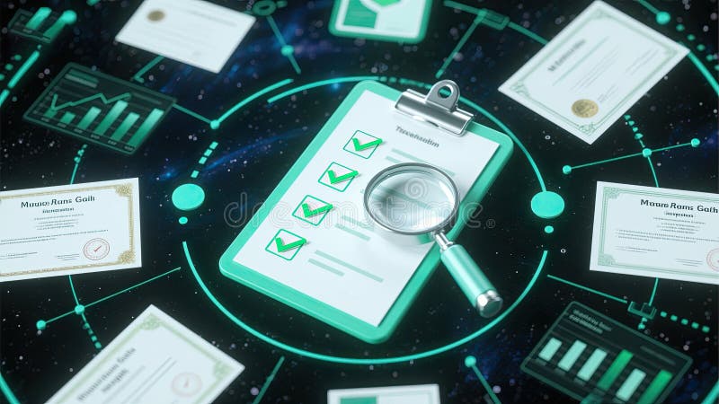3d Rendered Illustration of a Checklist with Magnifying Glass and ...