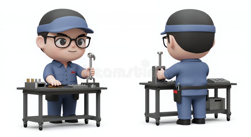 Chibi Korean Tool and Die Maker 3D Render Illustration: Playful ...