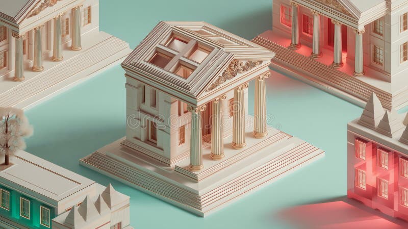 Stylized 3D Model of Classical Government Buildings Stock Illustration ...