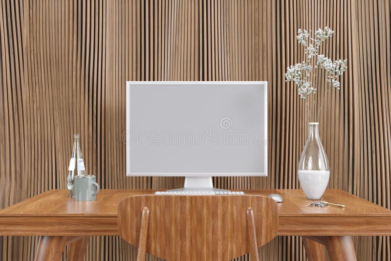 3d Rendered Illustration of a Computer Desktop with a Mock Up Monitor ...