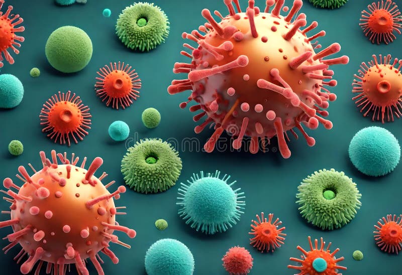 3D Rendered Illustration of Corona Virus Microorganisms in Biological ...