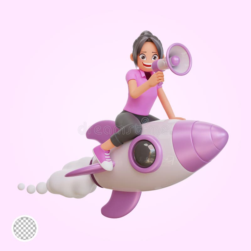 3d Rendered Illustration Cute Girls is Flying on a Rocket Stock Image ...