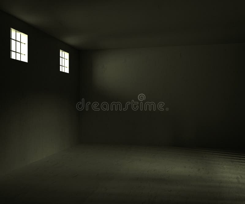 3D Rendered Illustration.Dark Empty Prison Cell. Stock Illustration ...