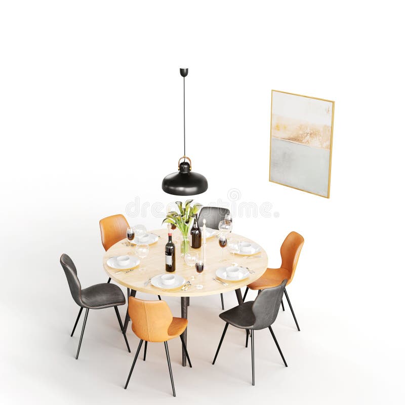 3D Rendered Illustration of a Dining Table Surrounded by Chairs ...