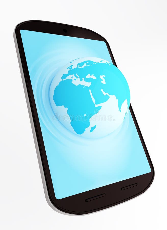 Earth globe on smartphone stock illustration. Illustration of earth ...